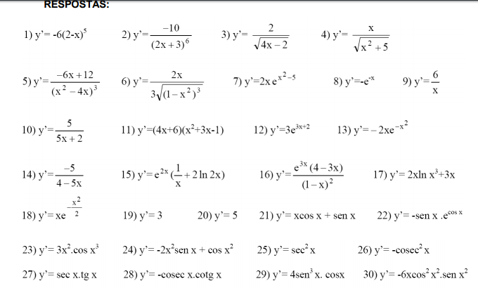 A LUZ DA MATEMÁTICA: EXERCÍCIOS DE DERIVADAS