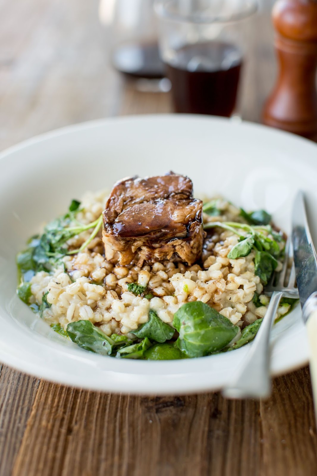Slow-Cooked Hand Of Pork With Pearl Barley Risotto, Watercress Pesto ...