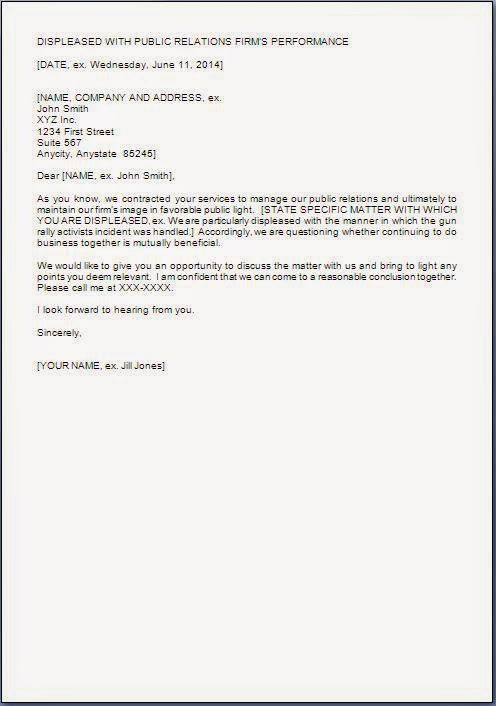 Displeased Letter Format for Poor Service Performance