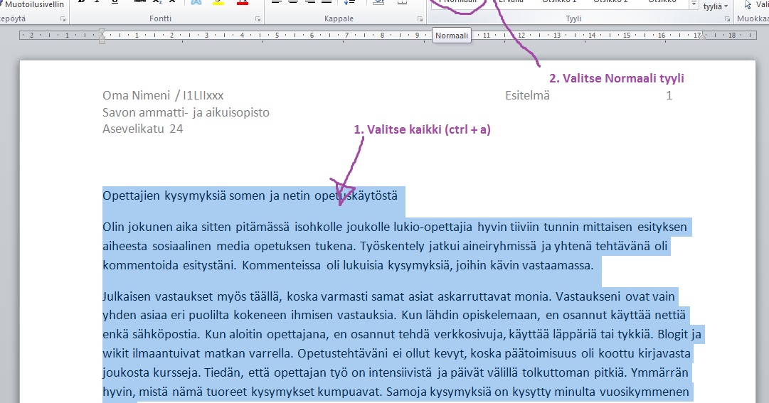Tekstinkäsittely: Monisivuinen asiakirja osa I sisältö