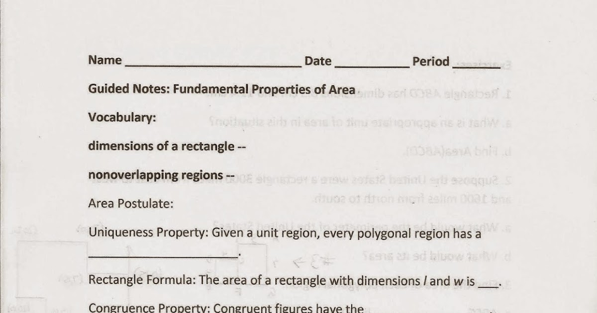 Geometry, Common Core Style: Lesson 8-3: Fundamental Properties of Area ...