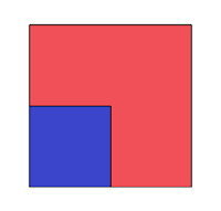 SQUARE PUZZLE - CUTTING A THREE-FOURTH OF A SQUARE INTO FOUR EQUAL PARTS