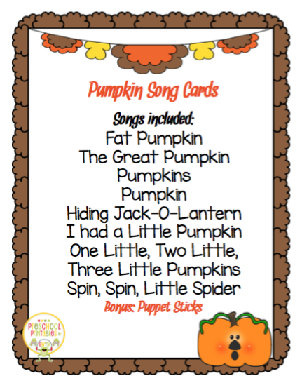 Pumpkin Song Cards ~ Preschool Printables