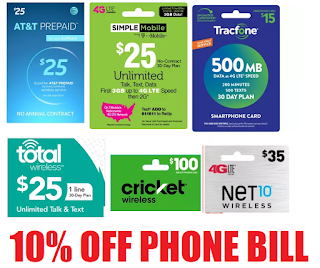 10% off all Prepaid Digital Cell Phone Airtime Phone Refill Cards: AT&T ...