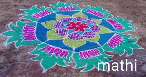 TELUGU WEB WORLD: PINK FIRE FLOWERS RANGOLI ART