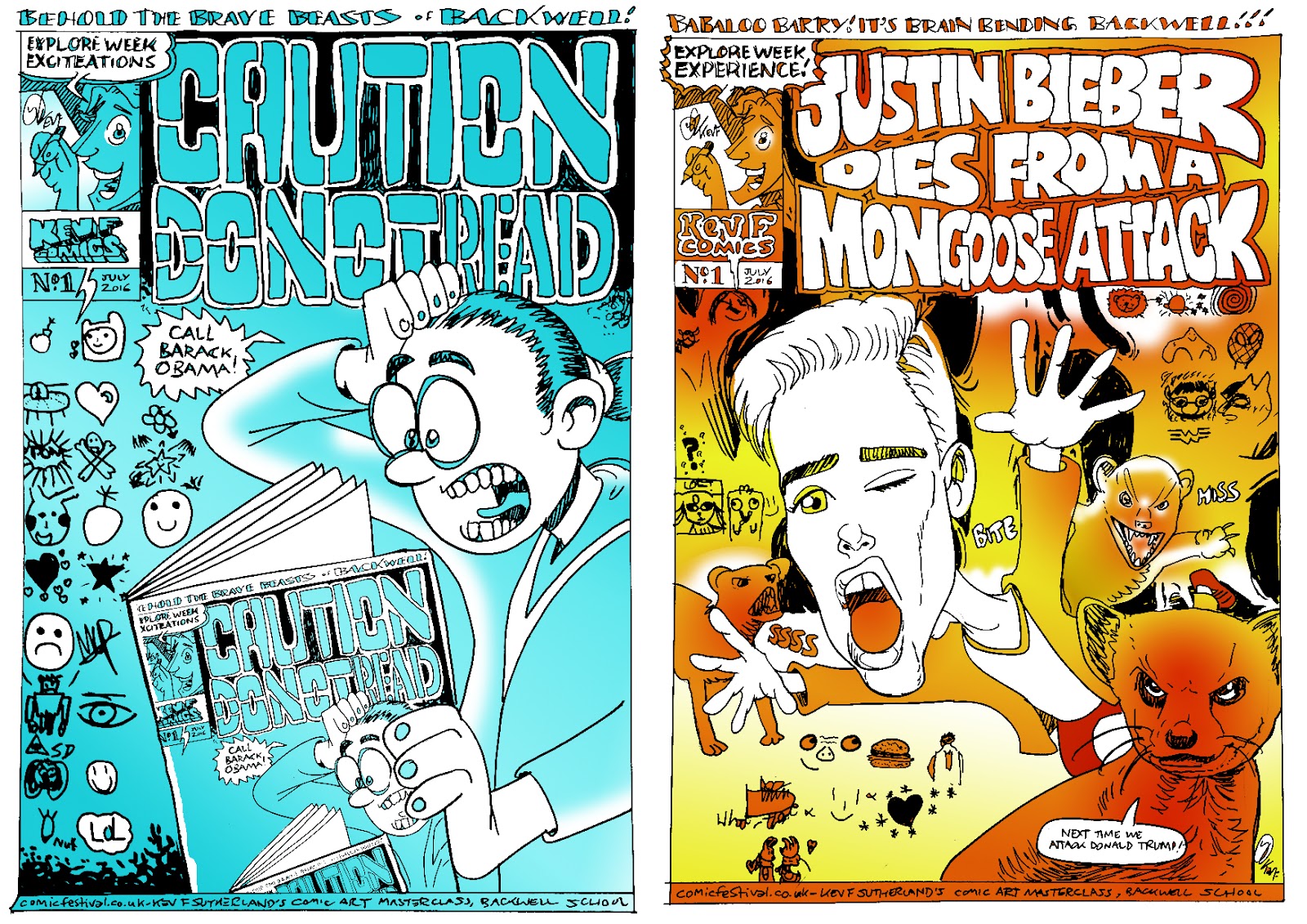 Kev F comic art: Justin Bieber Dies From A Mongoose Attack - comics by kids