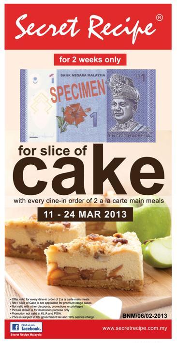 Secret Recipe : A Slice Of Cake @ RM 1 Only! ~ Just JuLi