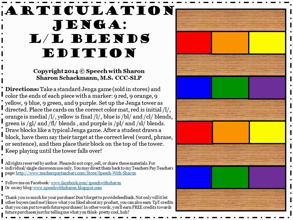 Speech with Sharon: Articulation Jenga L/L Blends Edition