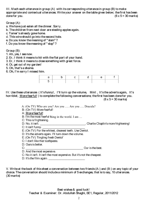 Dr. Abdullah Shaghi: Introduction to lang 1 October Exam 2013-2014 ...
