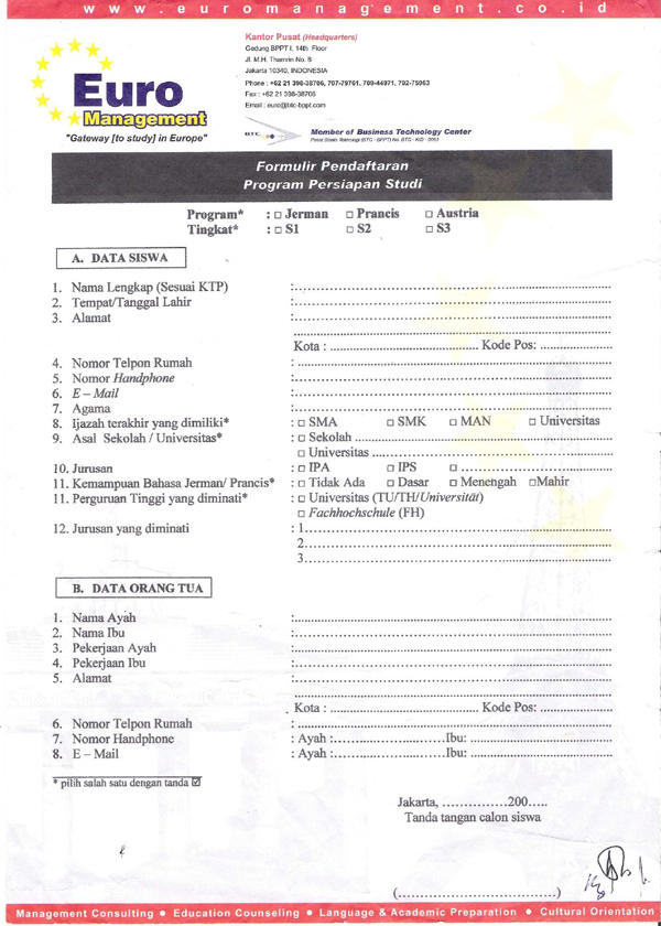 Contoh Formulir Pendaftaran - Kumpulan Contoh Surat Indonesia