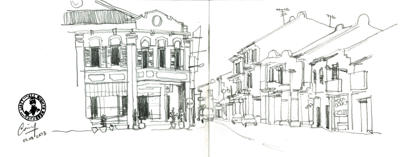 Unforgettable Art: urban sketch : persimpangan jalan tun tan cheng lock