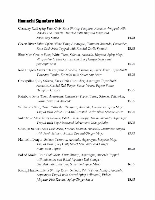 Peikes's Cookbook: A Kosher Food Blog: Hamachi Sushi Bar's Menu