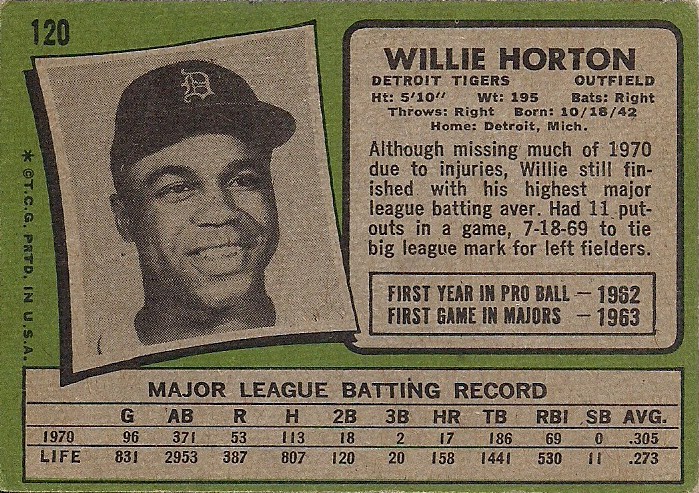 Topps 1971: no. 120 - willie horton