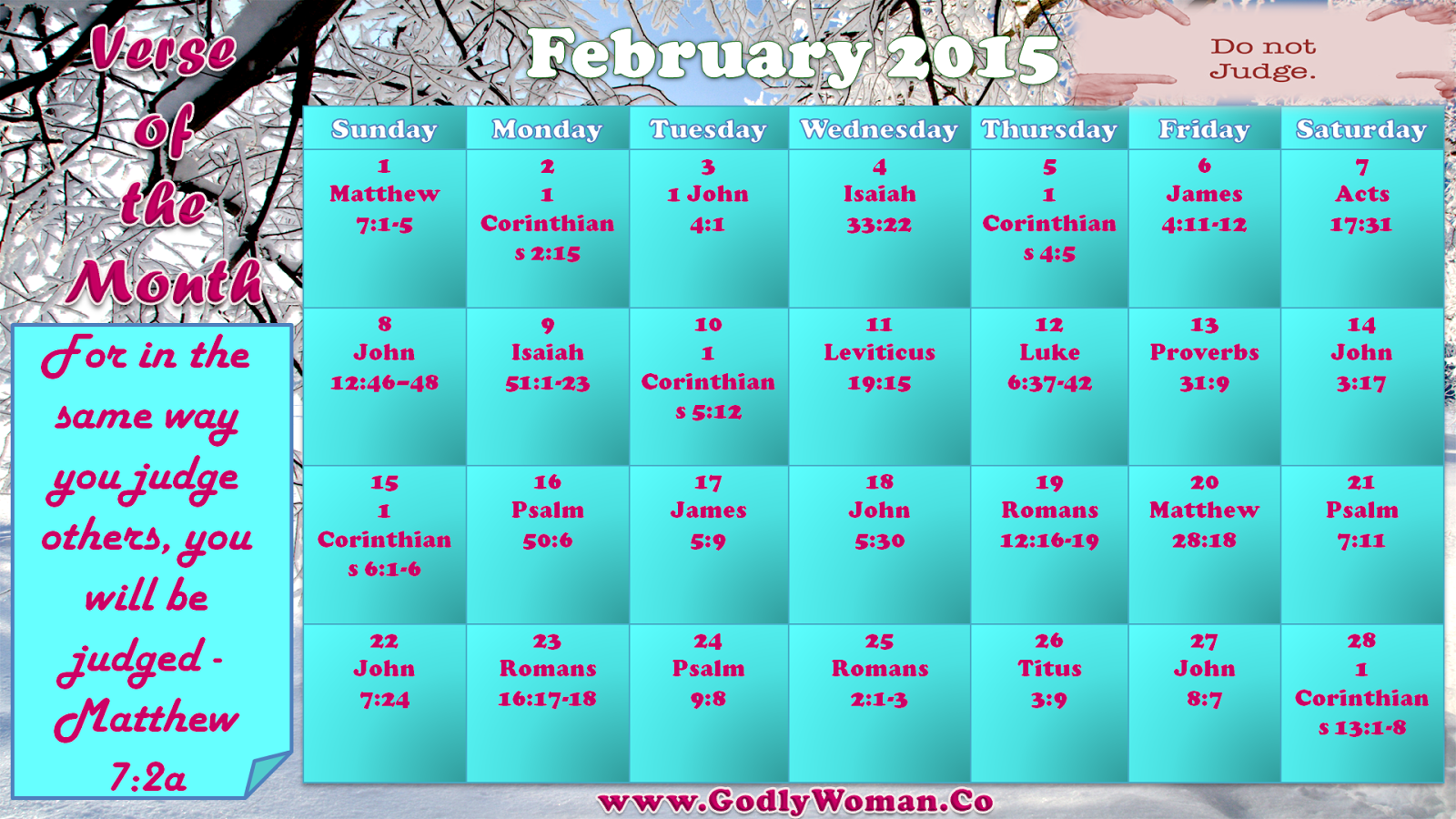 Godly Woman Daily Calendar - February 2015 - Printable Version