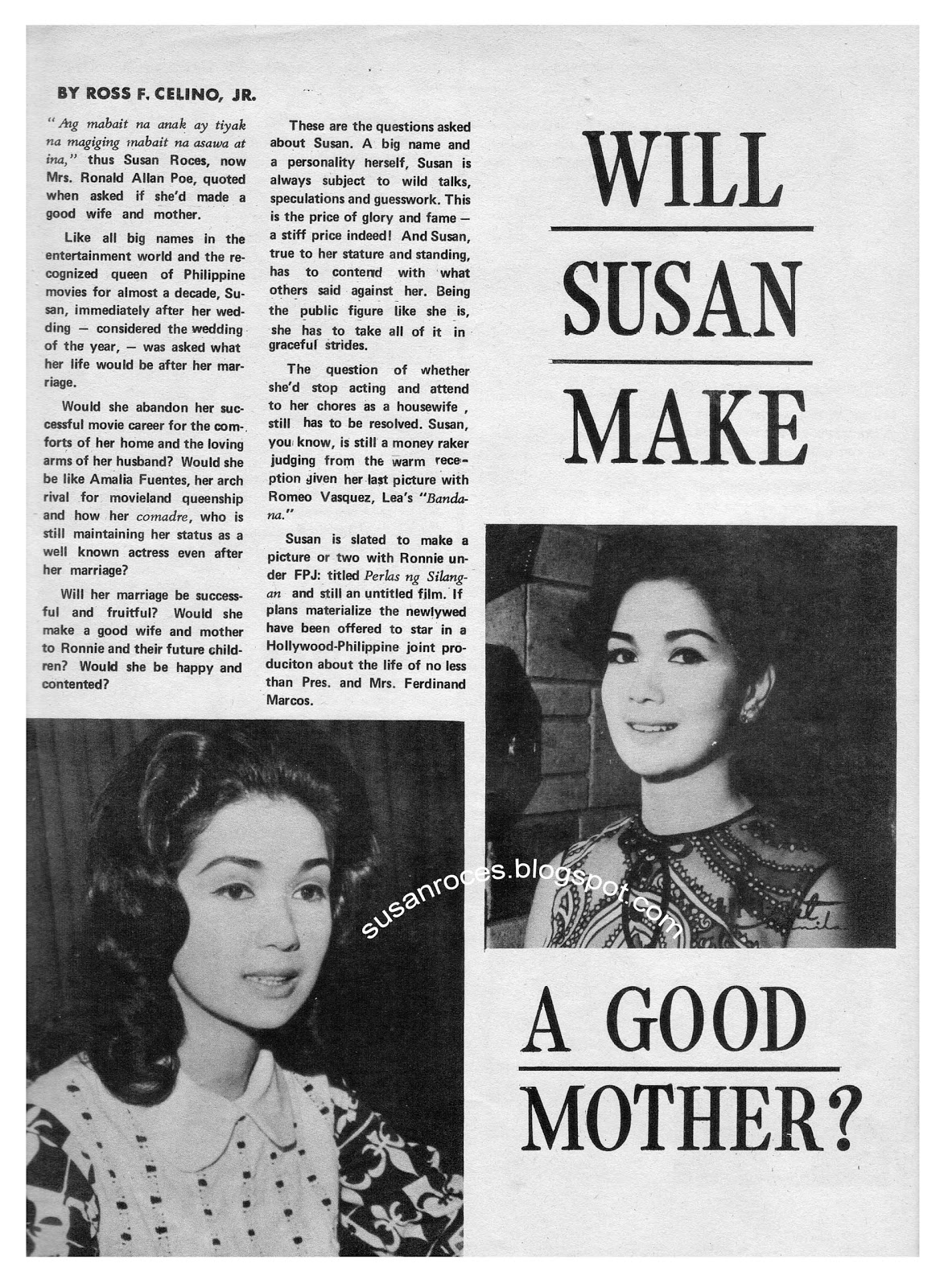 SUSAN ROCES: WILL SUSAN MAKE A GOOD MOTHER? (Top Magazine, February 1969)