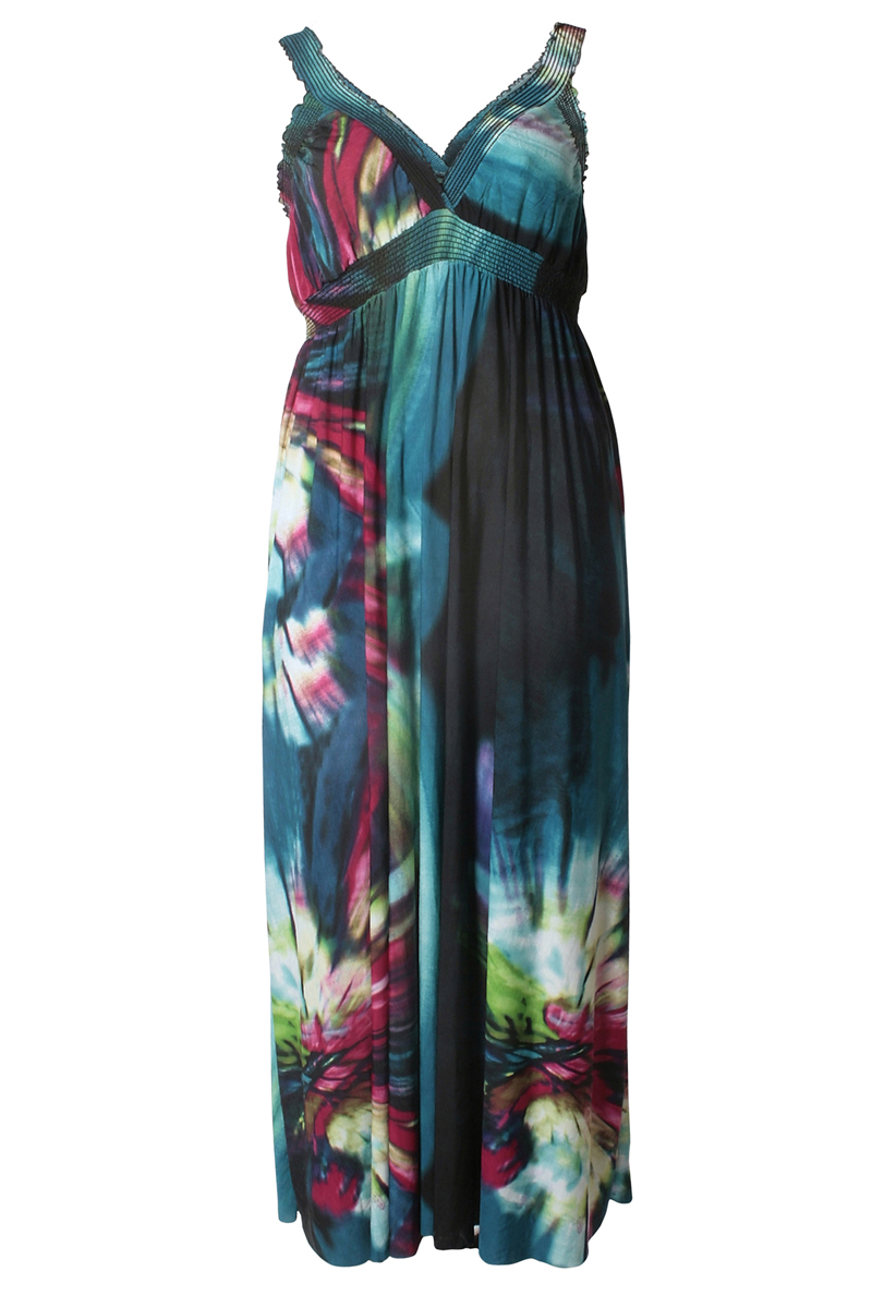 AX Paris Curve Splash Printed Strapless Maxi Dress - Curvy Wordy