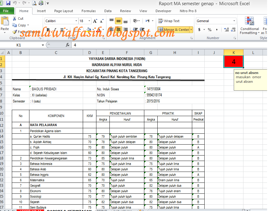 newbie: Membuat raport dengan rumus excel
