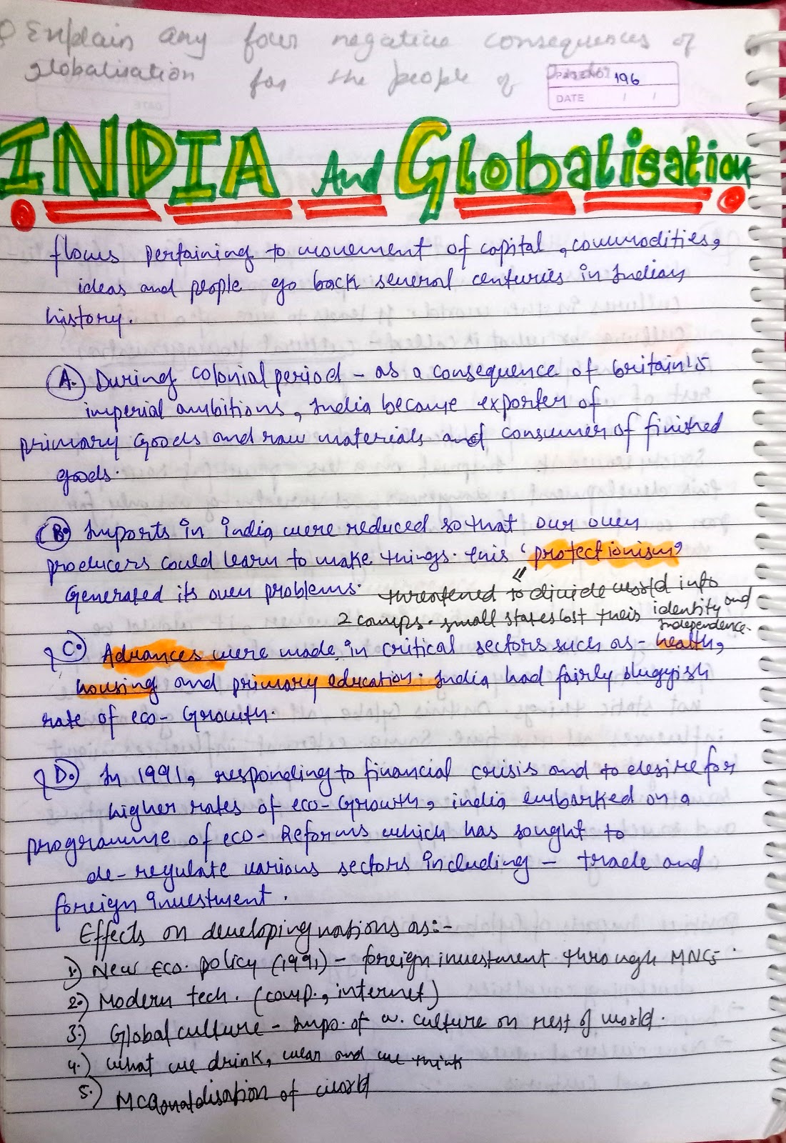 handwritten notes of Globalisation-[political science] class 12th ...