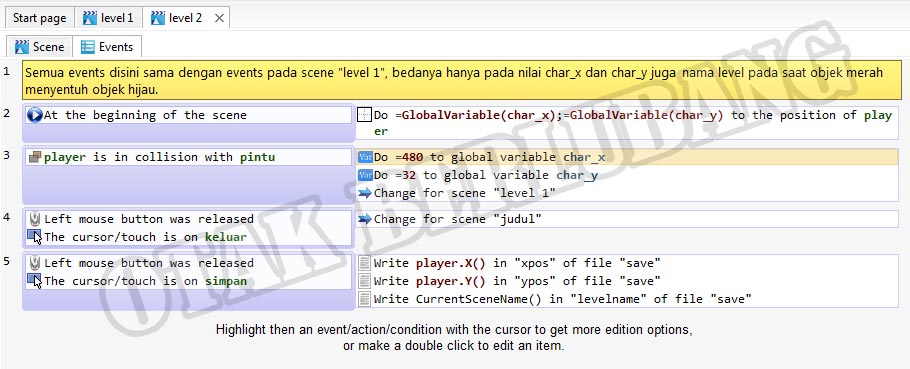 Otak Berlubang: Contoh cara membuat fungsi Save & Load game pada GDevelop.
