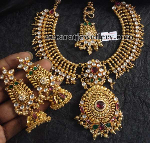 1 Gram Gold Kundan Set Tikka - Jewellery Designs
