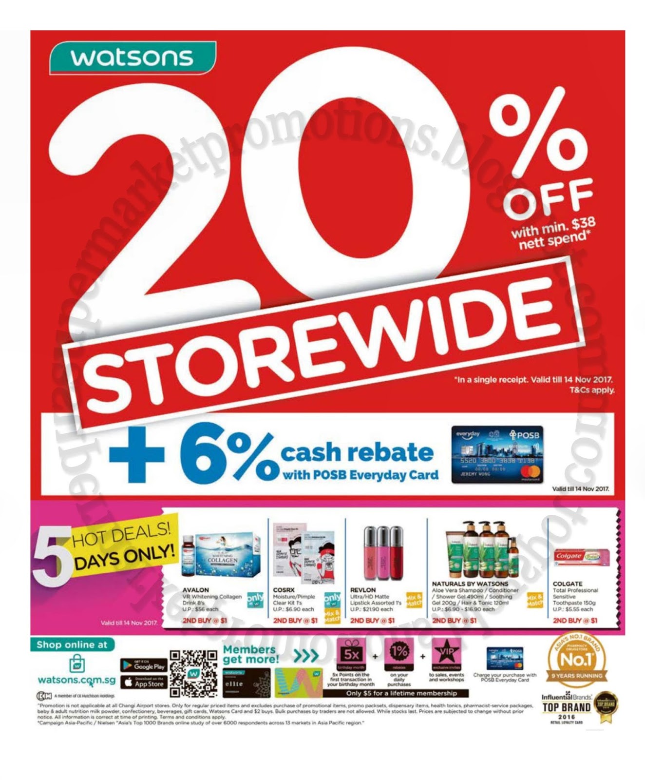 Watsons 20% off Storewide 09 - 14 November 2017 ~ Supermarket Promotions