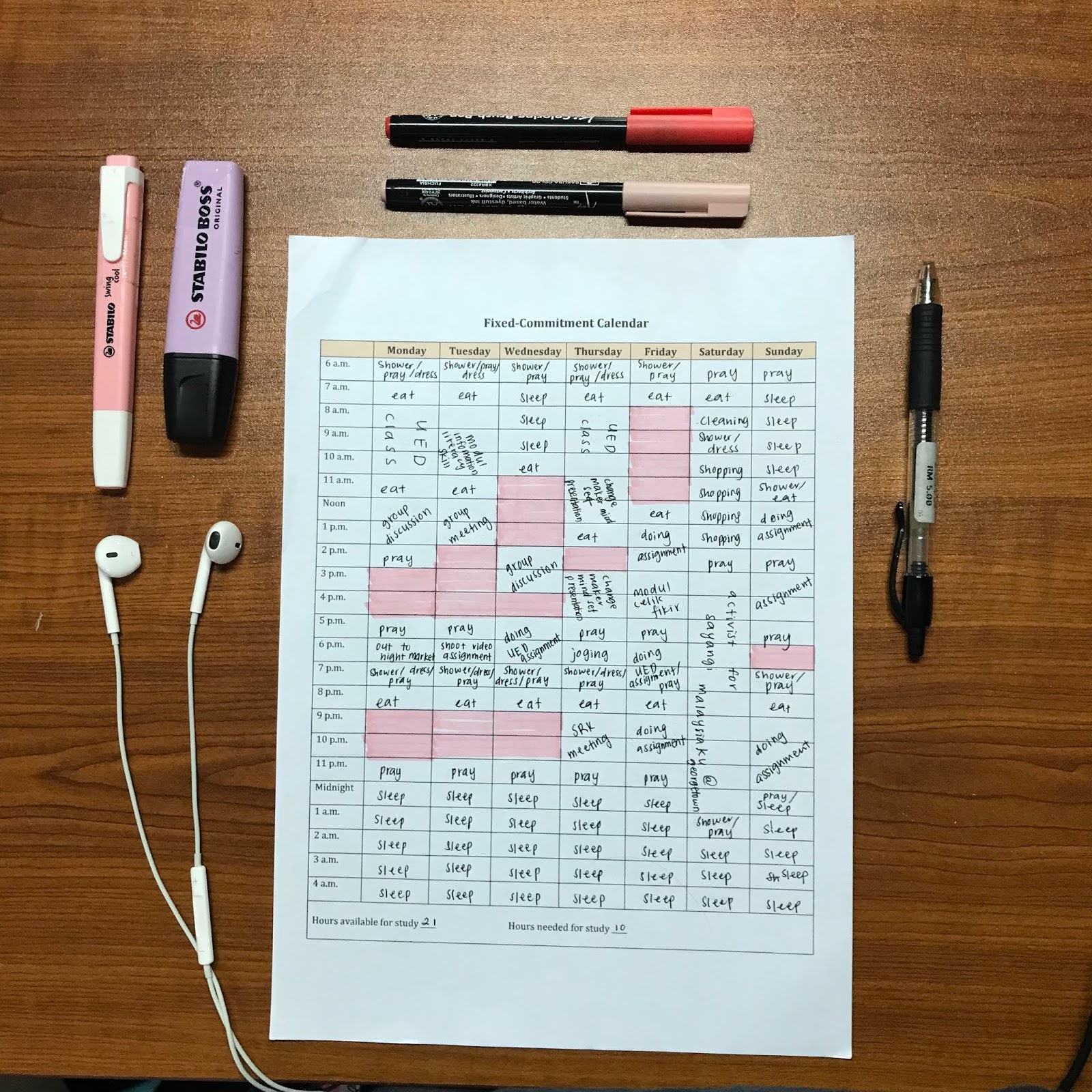 Fixed-Commitment Calendar