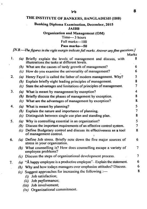 JAIBB Question: Organization and Management (OM) December 2015, June ...