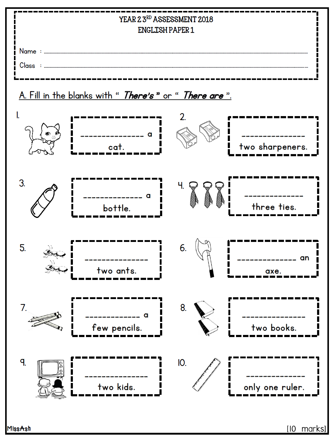 ASH THE TEACHER: YEAR 2 AUGUST ASSESSMENT PAPER 1 & 2