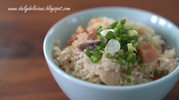 dailydelicious: Four friends Rice: Rice with Chinese sausage, chicken ...