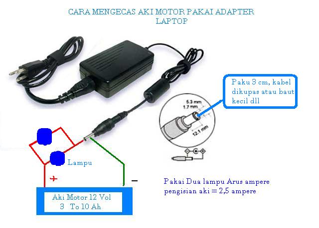 Cas Aki Motor Dengan Adaptor Laptop | Catatan