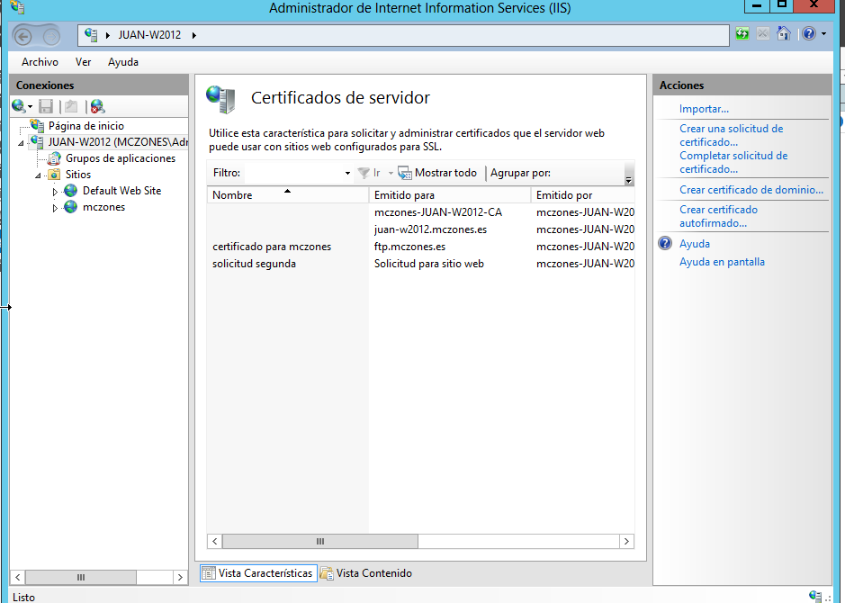 Tecnoloxía xa: Servidor Web IIS, certificados y webdav en Windows Server 2012