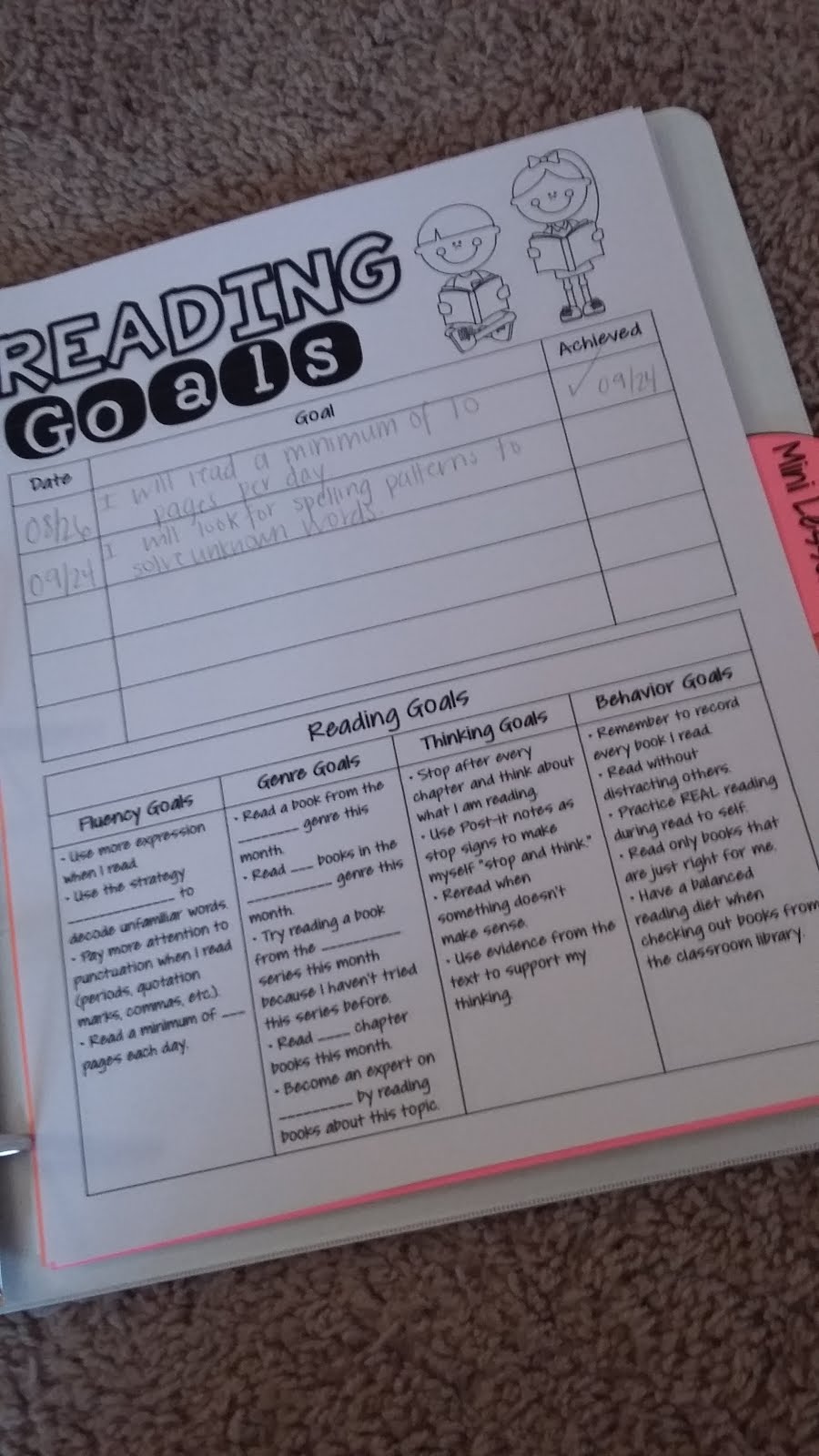 The Sunny Side: Student Centered Reading Binders