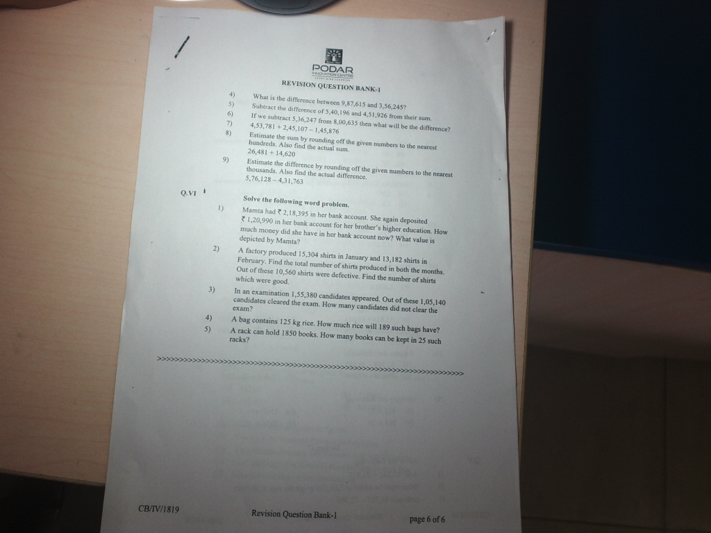 Maths Revision Question bank Class 4 (A,B and C)