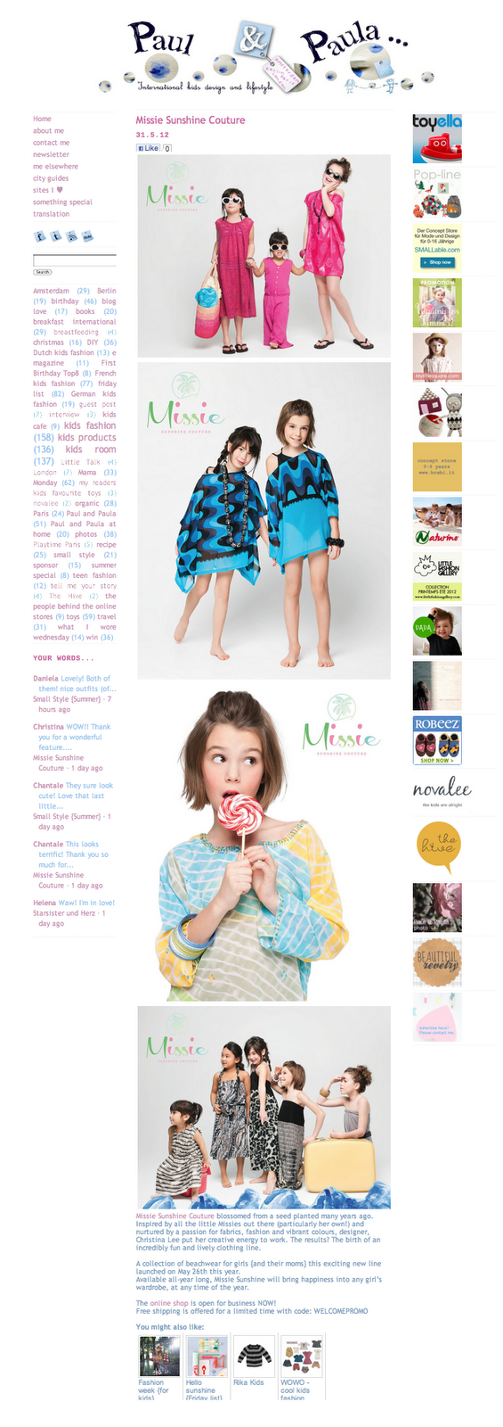 Missie Sunshine Couture: we're featured on Paul & Paula kids blog!