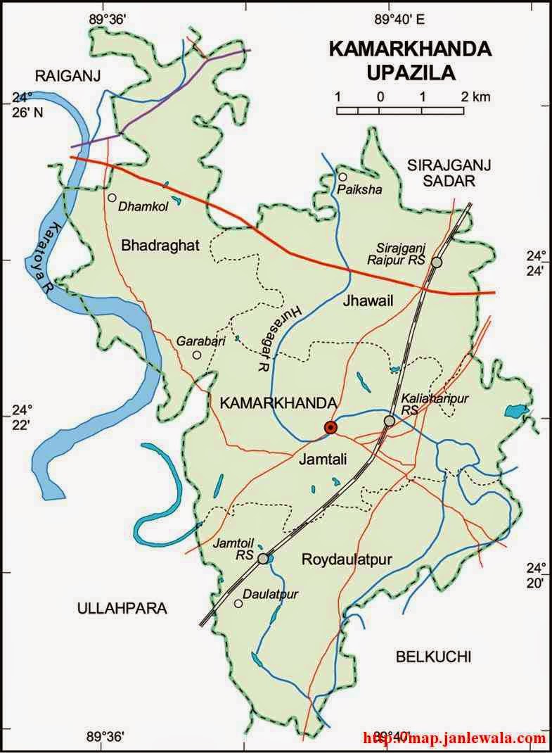 Kamarkhanda Upazila Map, Sirajganj District, Bangladesh
