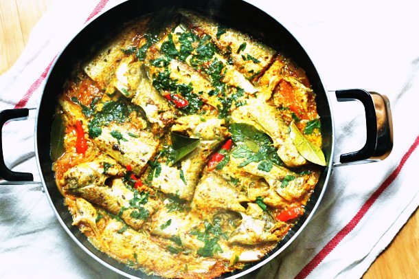 Food: fish curry [pabda] in tomato + mustard