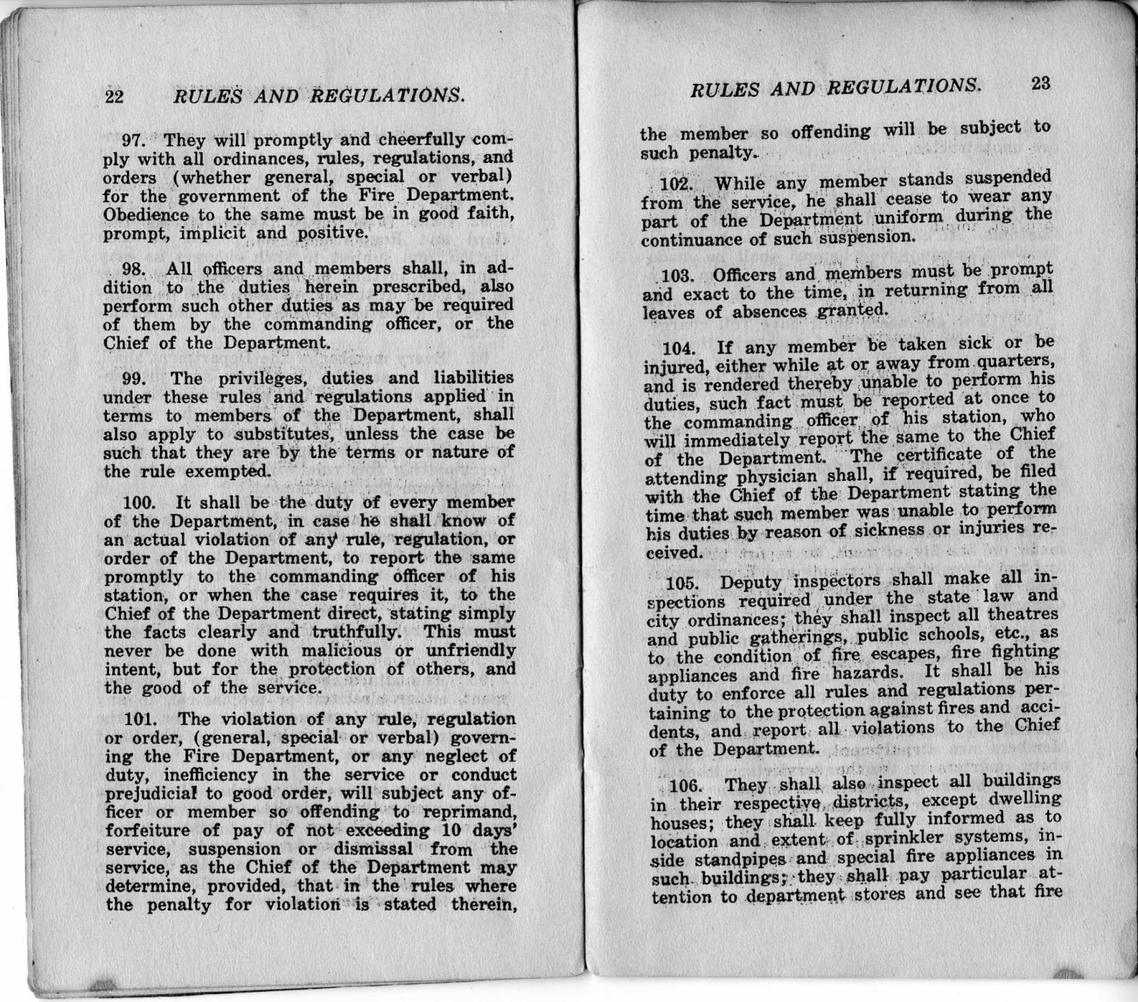 Asheville Fire Department History: Old Fire Department Rules and ...