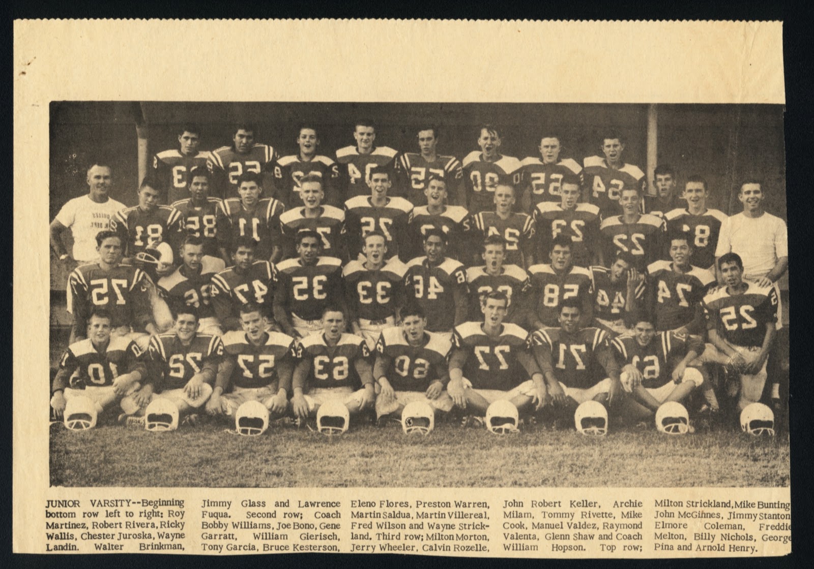 The Old Sugar Land Club House: Dulles JV Football Team, Fall of 1963