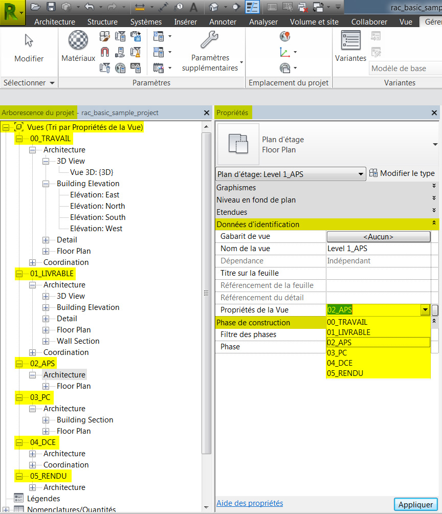 Revit-Mémo: Revit 2017_Arborescence, Tri par Propriétés de la Vue