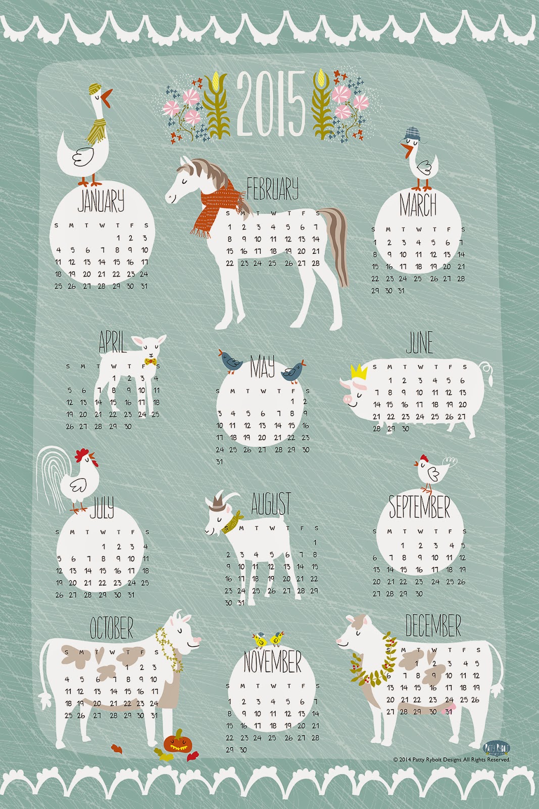 Patty Rybolt Designs: 2015 Farm Friends Tea Towel Calendar