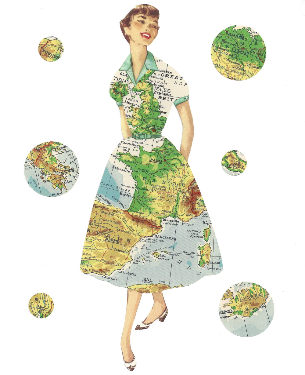 Dadadreams' Original Collage Art: Map Fashion Art