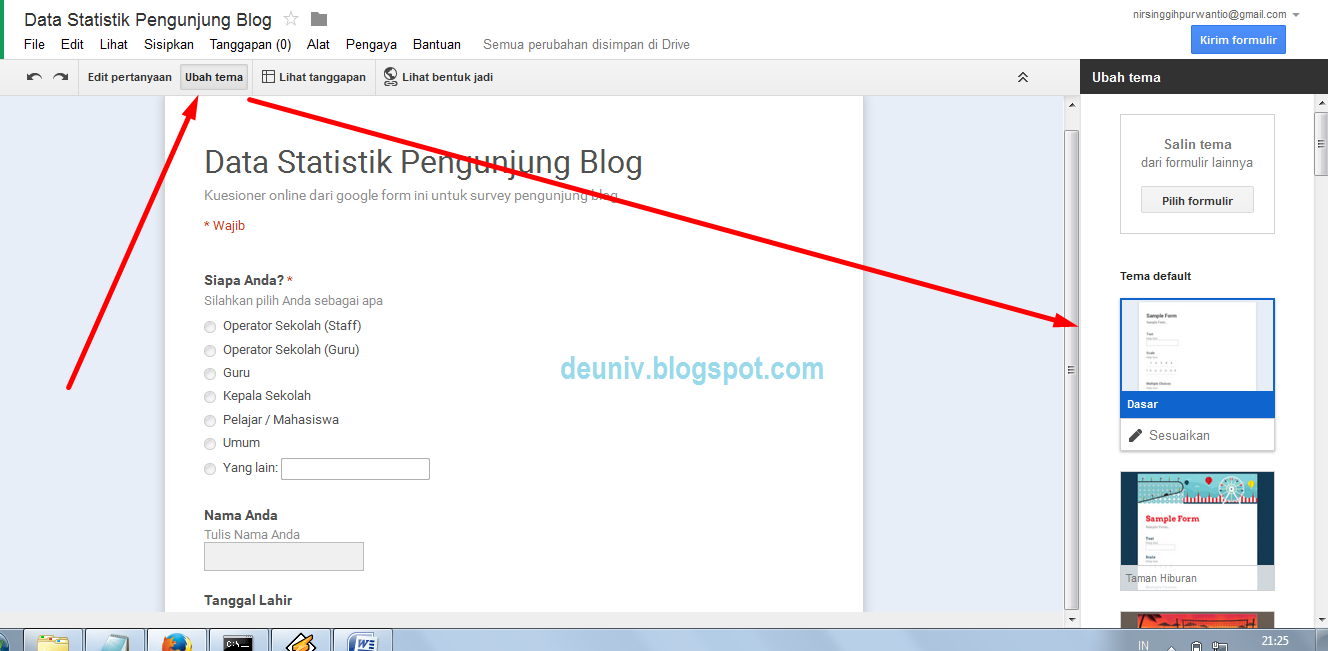 Menggunakan google form untuk kuesioner online - deuniv