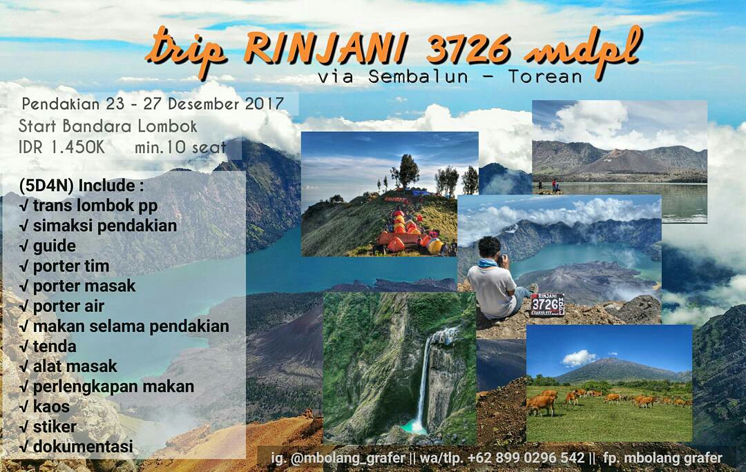 OPEN TRIP RINJANI, 23-27 Desember 2017, JALUR SEMBALUN-TOREAN, 5 Hari 4 ...