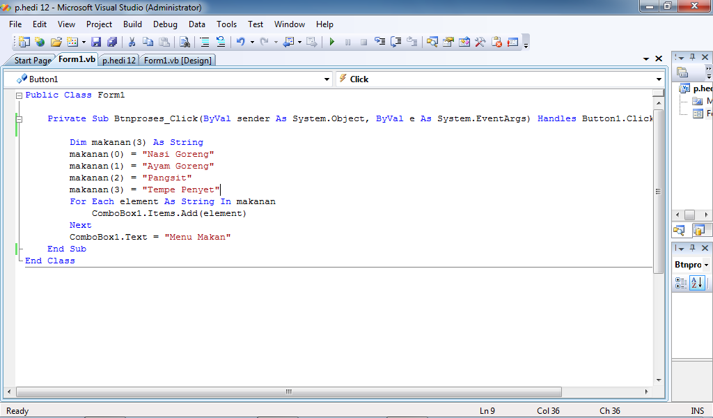 Pemrogaman Visual Basic 2010 Cara Membuat Array Dengan