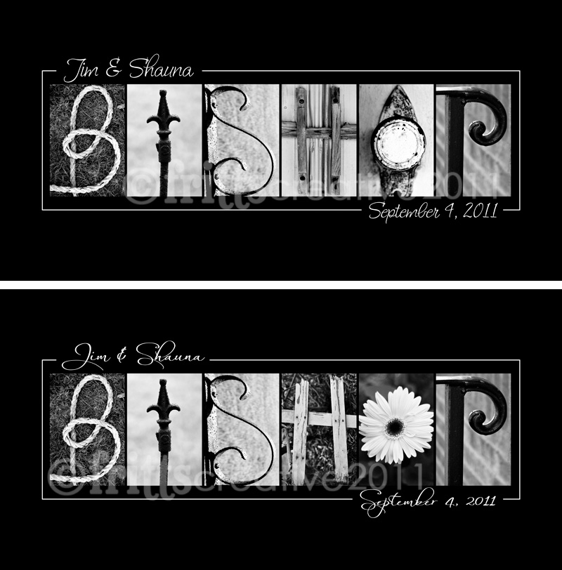 BISHOP | custom wedding name frame | alpahbet photography