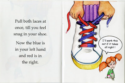 Tying shoes and drawing the dog