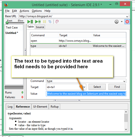 Selenium By Arun Using Type Command In Selenium Ide For Typing Text 4450