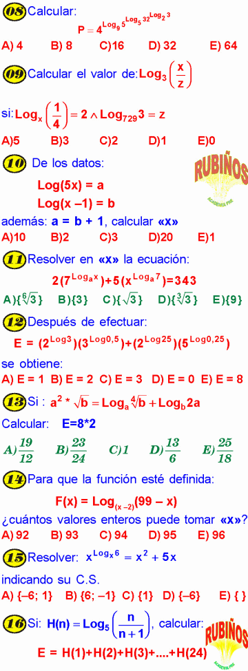 LOGARITMOS EJERCICIOS CON RESPUESTAS
