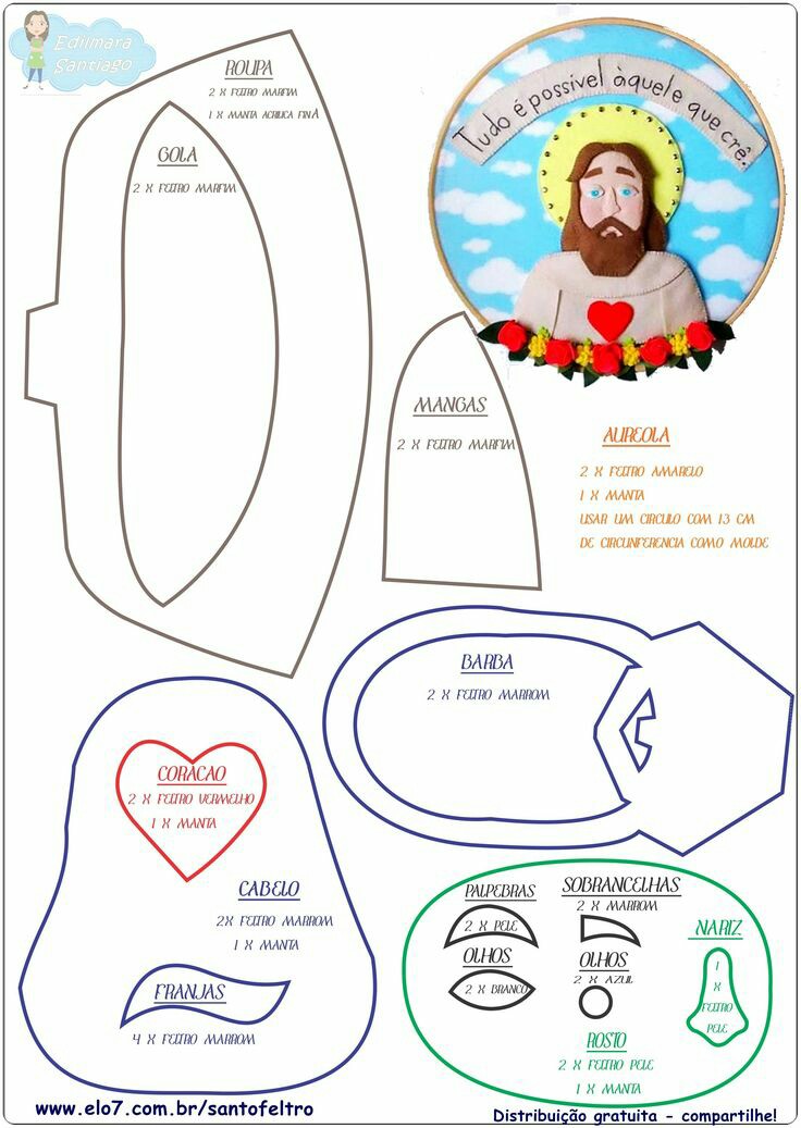 Quadro feltro- Jesus com molde - Feltro e moldes para artesanato