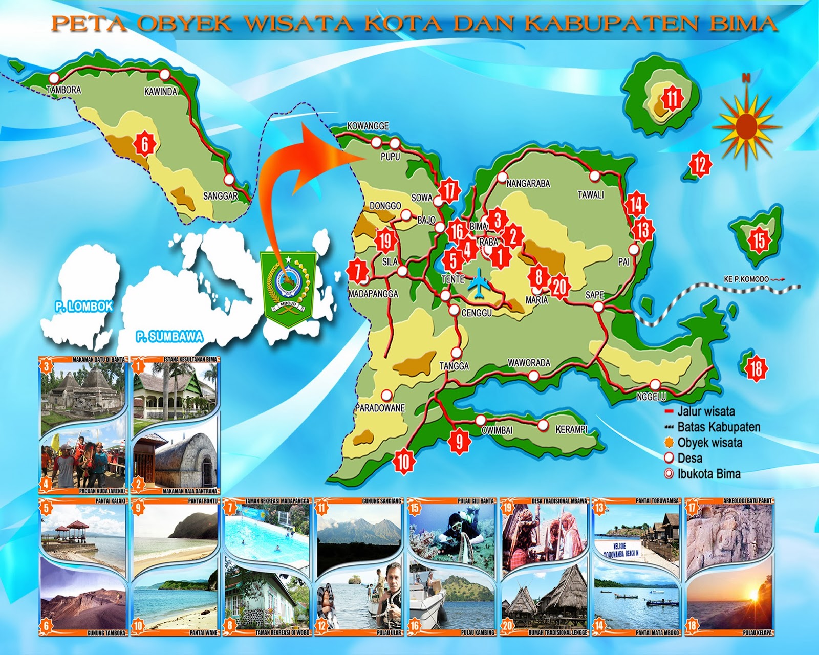 Peta Obyek Wisata Alam dan Budaya Lokal Daerah Bima
